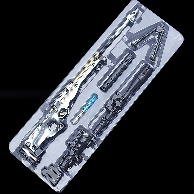 Mô Hình PUBG AWM Skin Bạc 30cm Kéo Được Chốt Đạn Tặng Kệ Trưng Bày