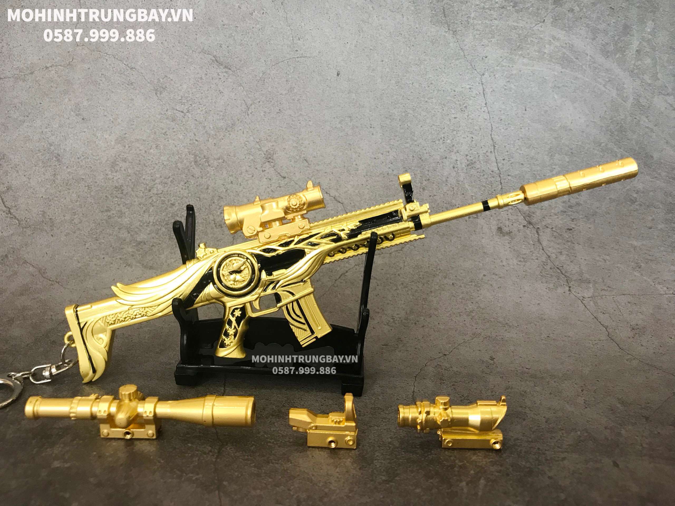 Mô Hình PUBG Scar Skin Golden Wind 26cm Tặng Kèm 3 Scope Và Kệ Trưng Bày